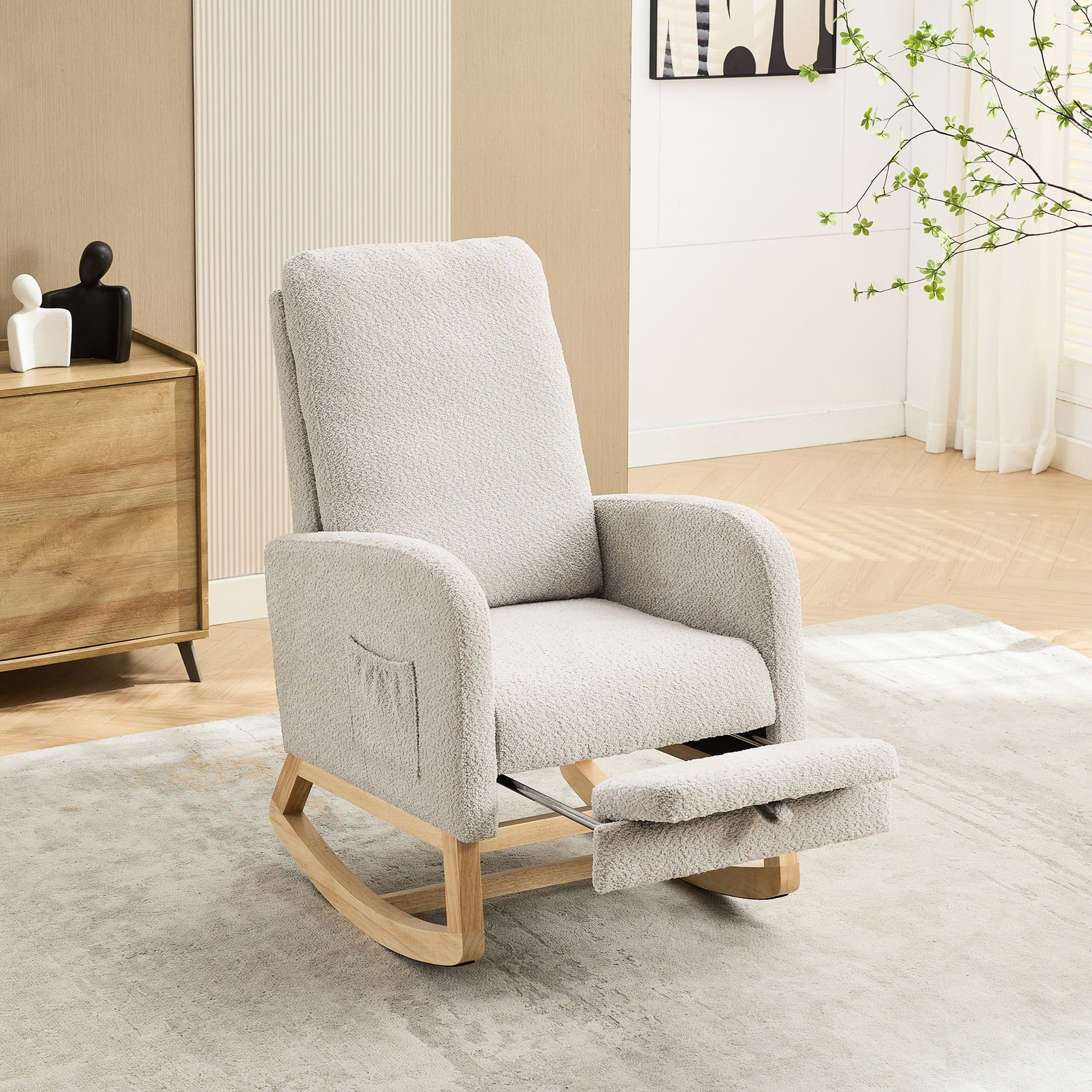 25.4"W Light Gray Rocking Chair with Boucle Upholstery | Ideal for ...