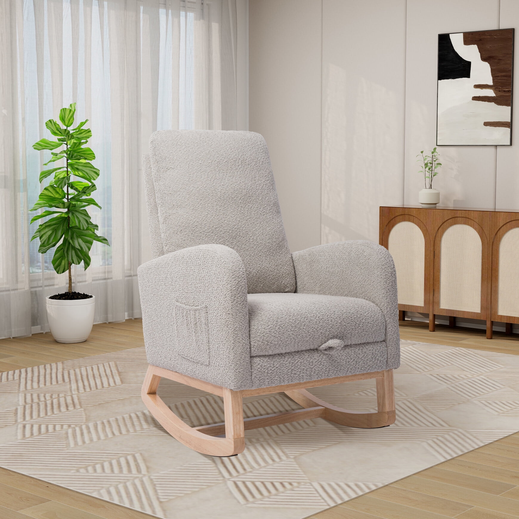 25.4"W Rocking Chair, Rocking Chair Nursery with Retractable Footrest ...