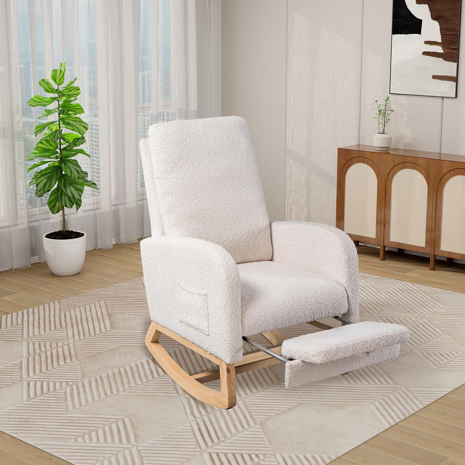 25.4"W Rocking Chair for Nursery, High Back Glider Chair with ...