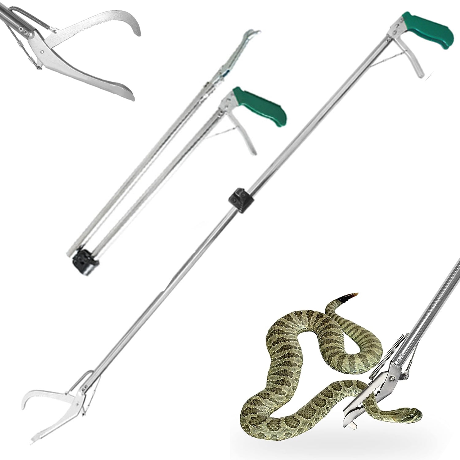 25"-47" Snake Tongs, Foldable Stainless Steel Reptile Grabber, Wide Jaw ...