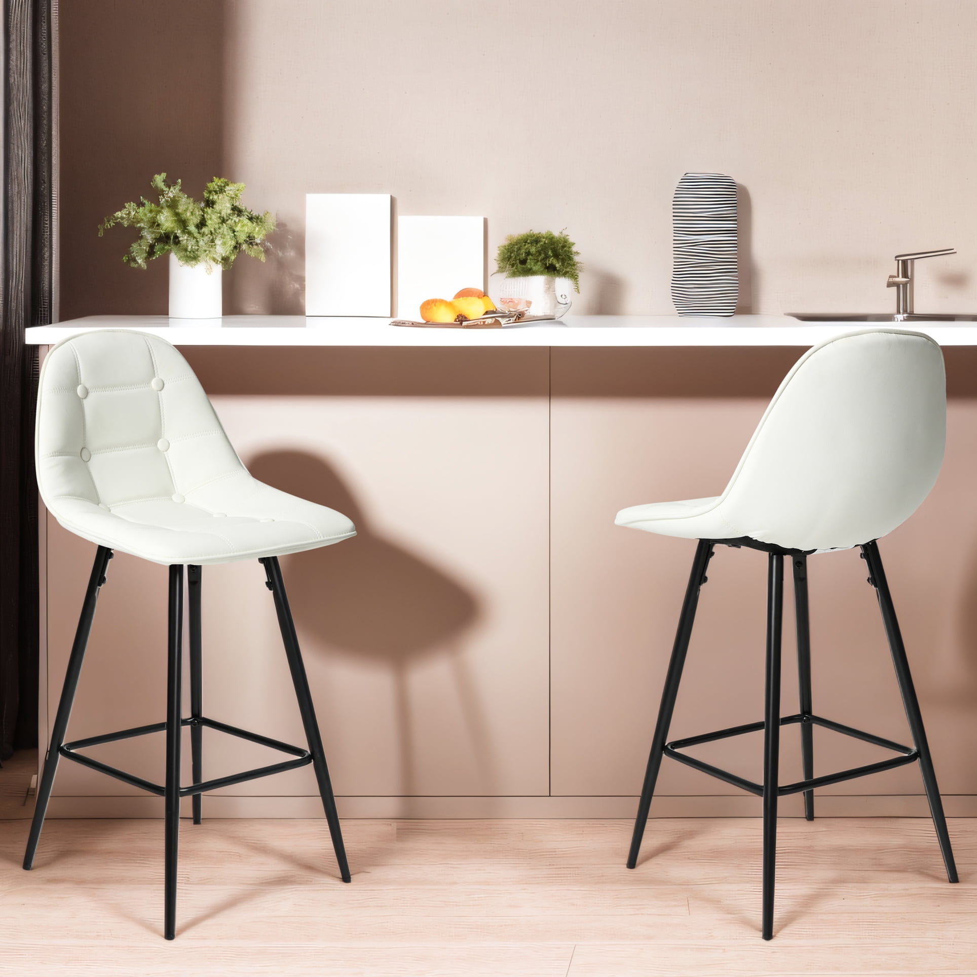 25.5" Armless Counter Stools With Faux Leather - Base, White For Bar ...