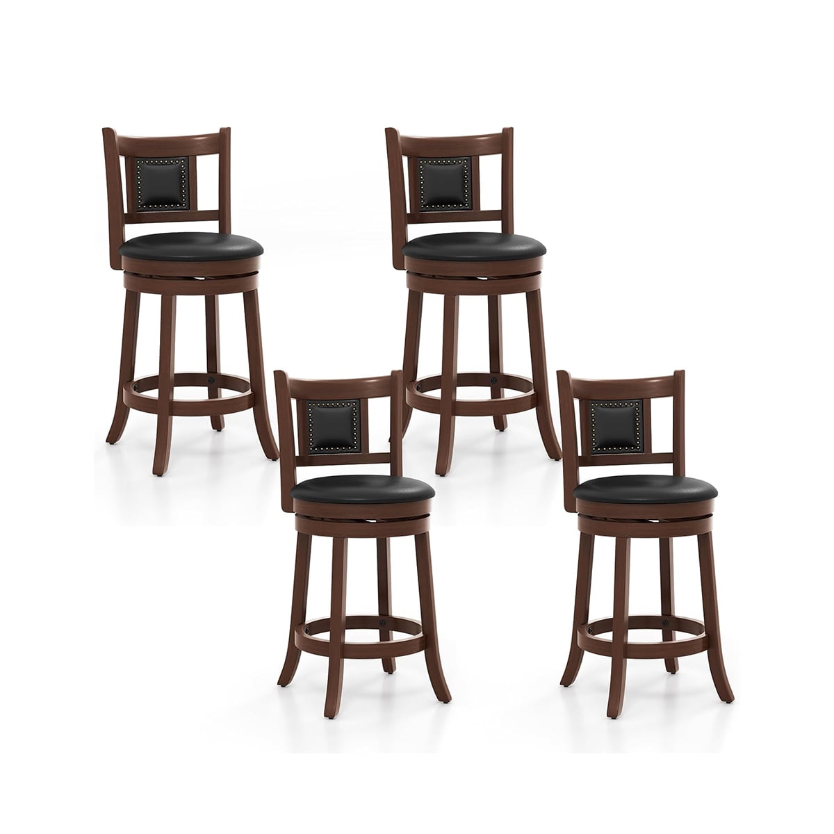 Counter Stools 4 Pack, 25.5 Inch Swivel Bar Stool with PVC Leather Seat ...
