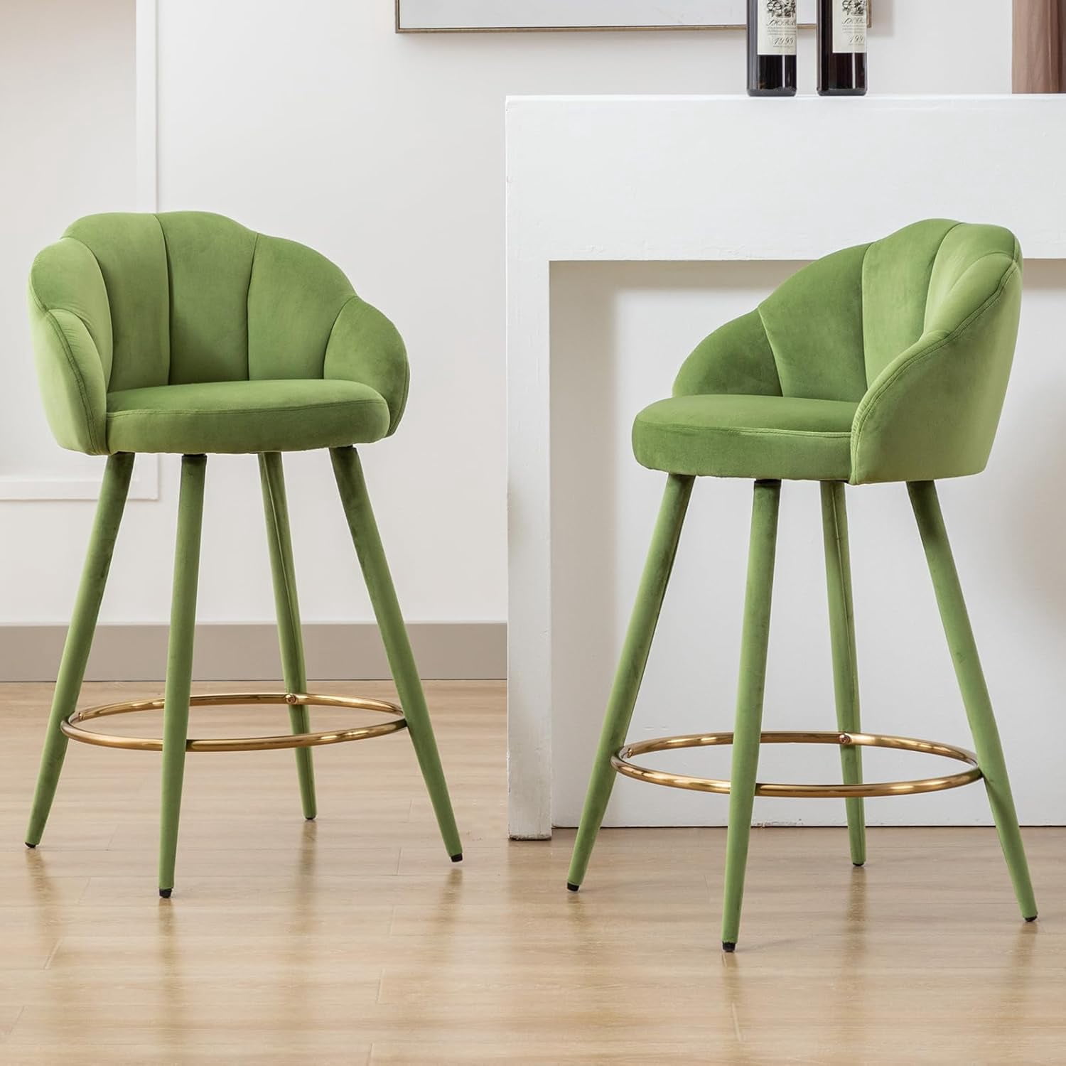 25.5'' Counter Height Barstools Set of 2 Modern Velvet Upholstered Bar ...