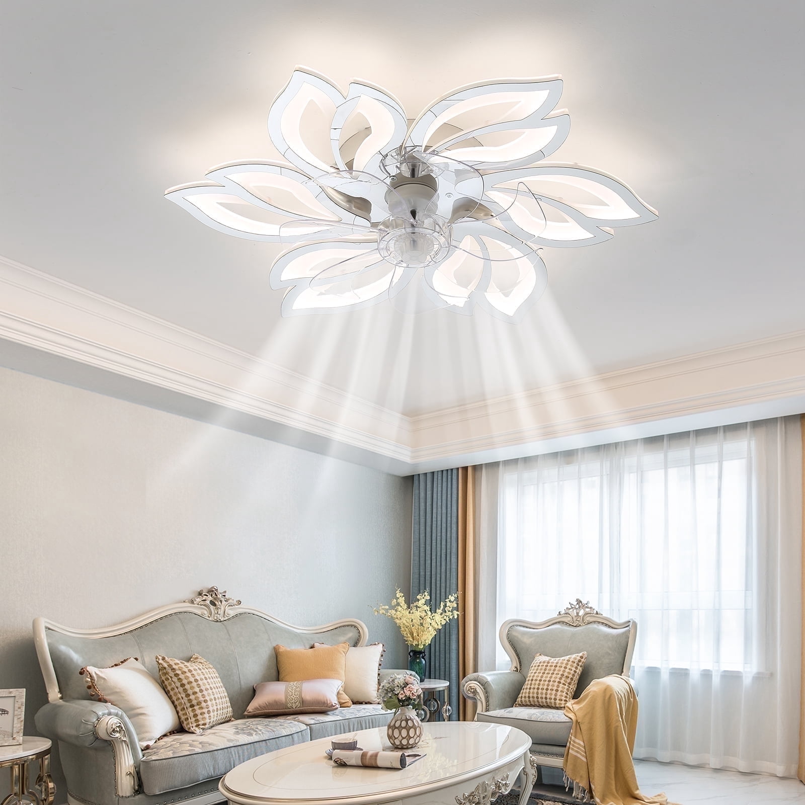 Eowynic 25.5 Inch Modern Flower Ceiling Fan with Led Lights Chandelier ...