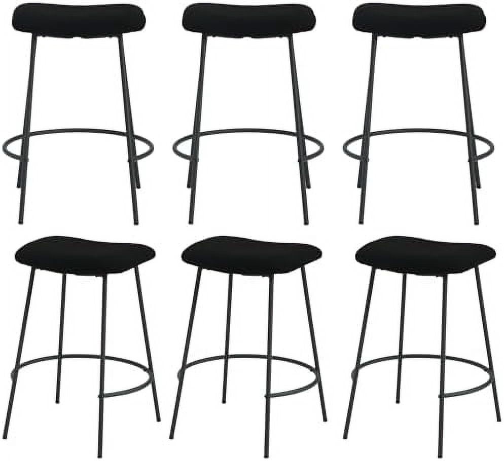 25.5" Saddle Bar Stools Set of 6, Modern Black Boucle Counter Height ...