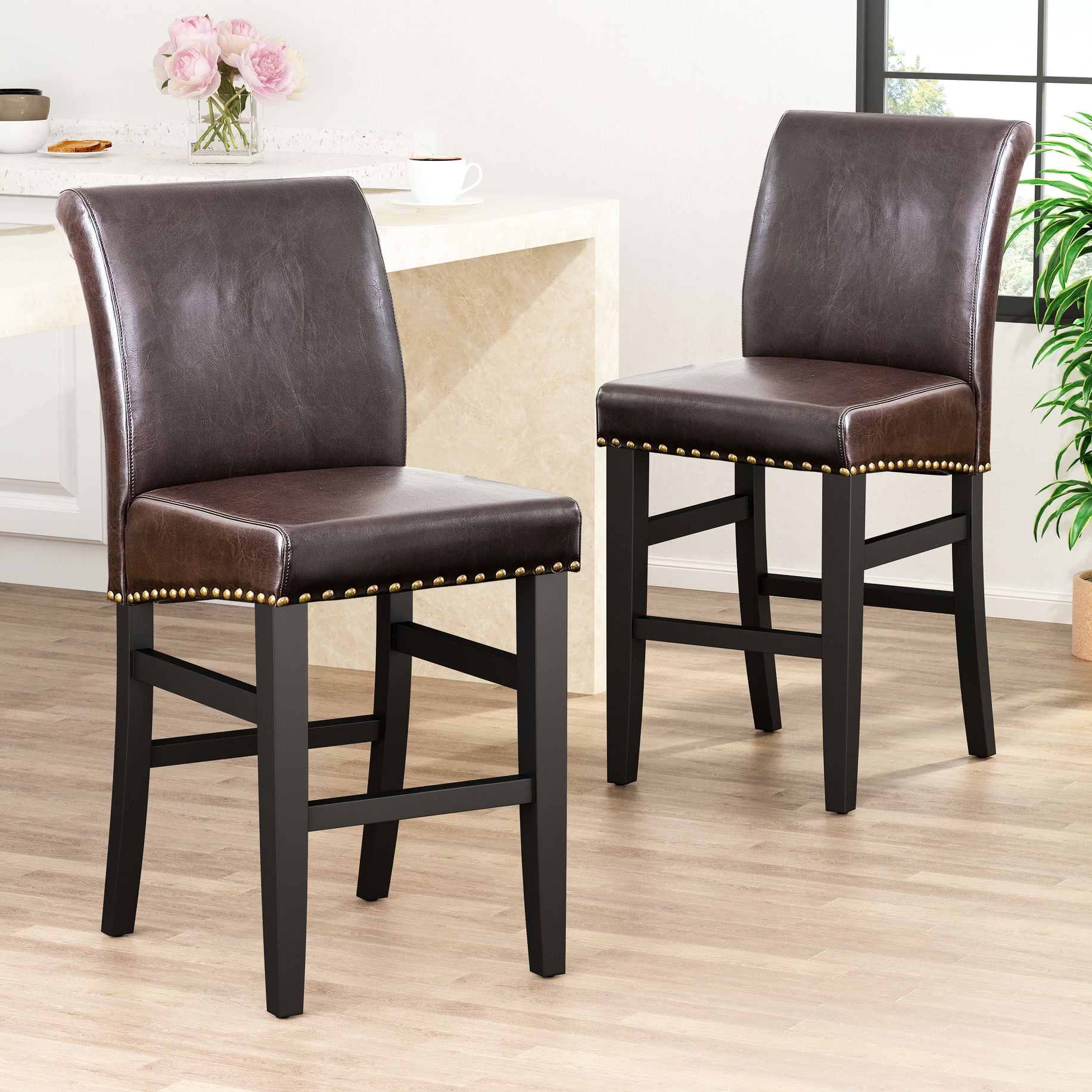 25.5" Upholstered Bar Stool Pair (Set of 2) | Comfortable Seating for ...