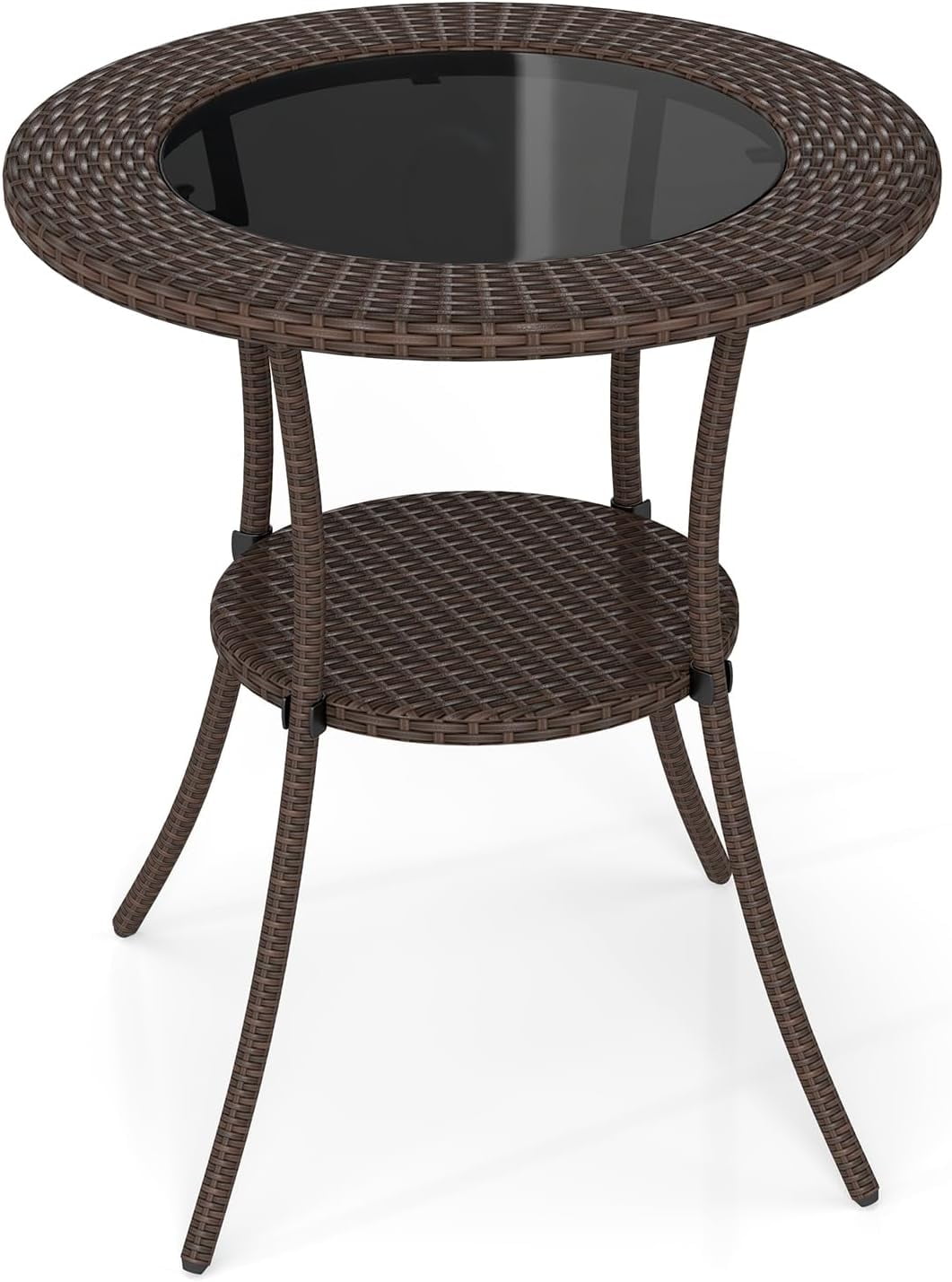 25.5" Wicker Patio Dining Table, Outdoor Round Bistro Side Table with ...