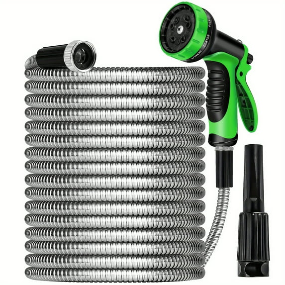25/50/75/100/150ft Stainless Steel Garden Water Hose + 10 Function ...