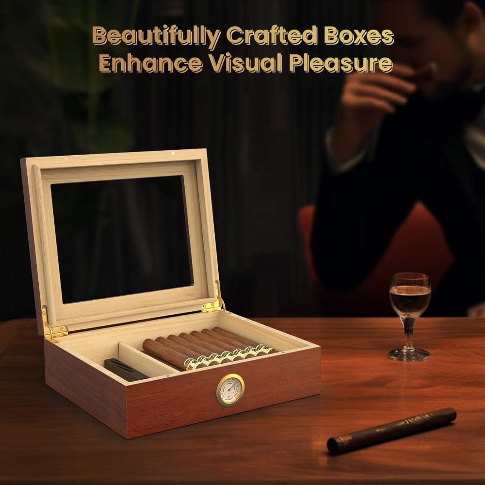 25-50 Counts Cigar Humidor Cigar Box Elegant Cedar Wood Storage Tray ...