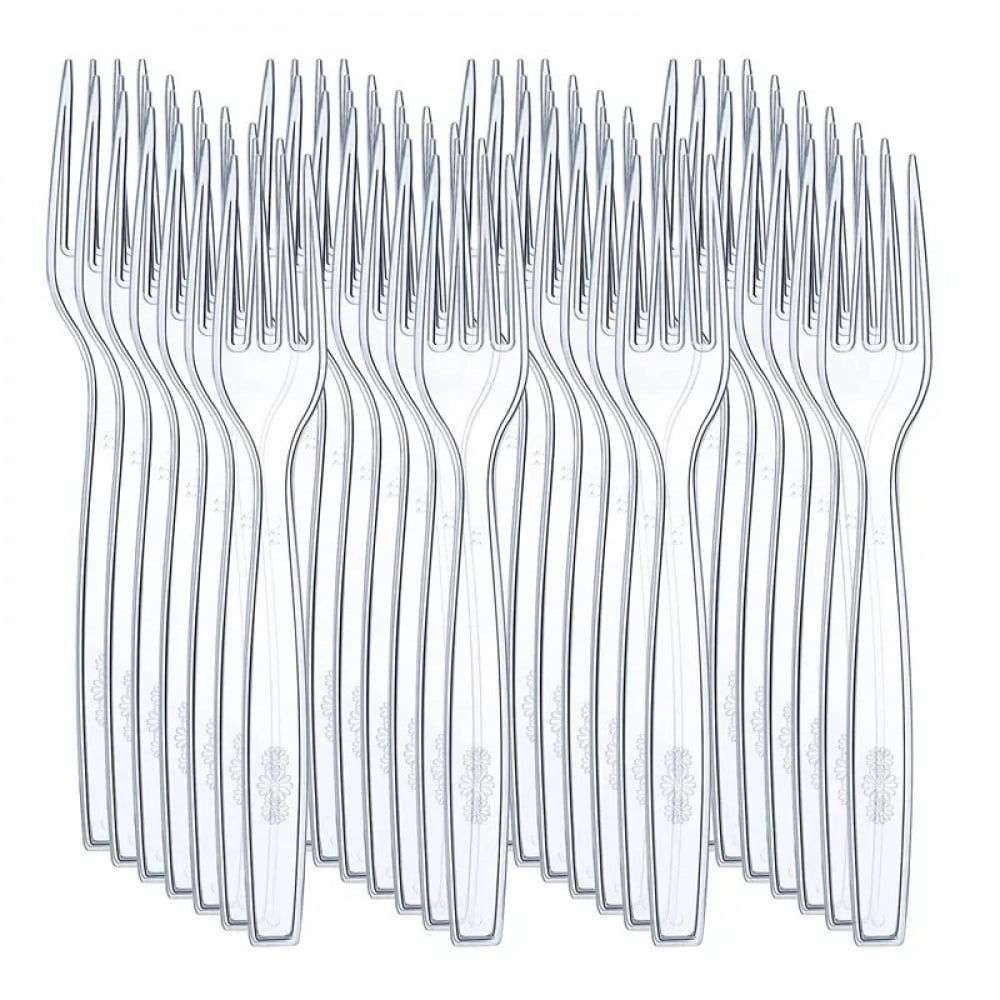 25/50Pcs Large Clear Transparent Cutlery Disposable Forks For Party BBQ ...