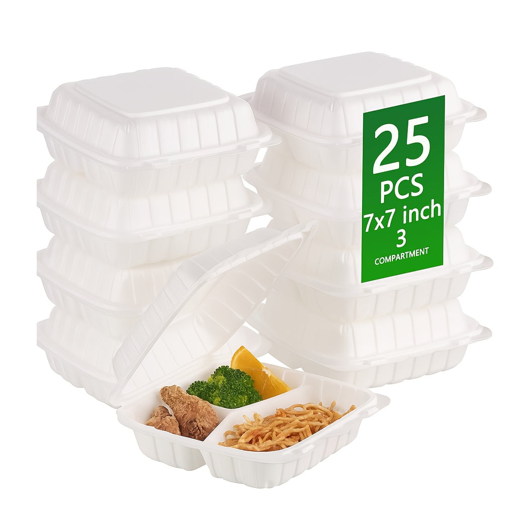 25/50pcs, 3 Compartment To Go Food Containers, Disposable Take Out Food ...