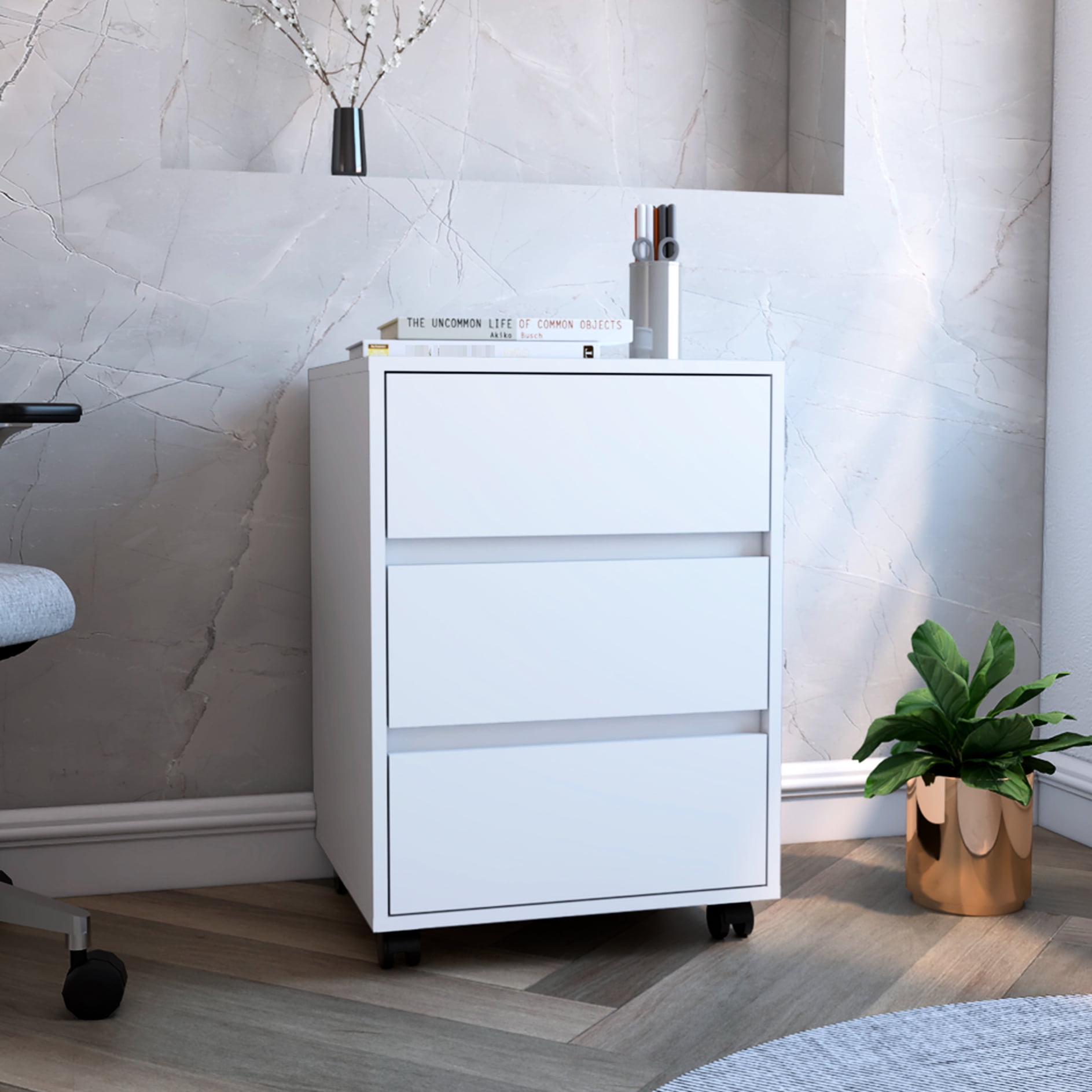 25.51" Tall White Filing Cabinet With Lockable 3 And Wheels, 14.8" W X ...