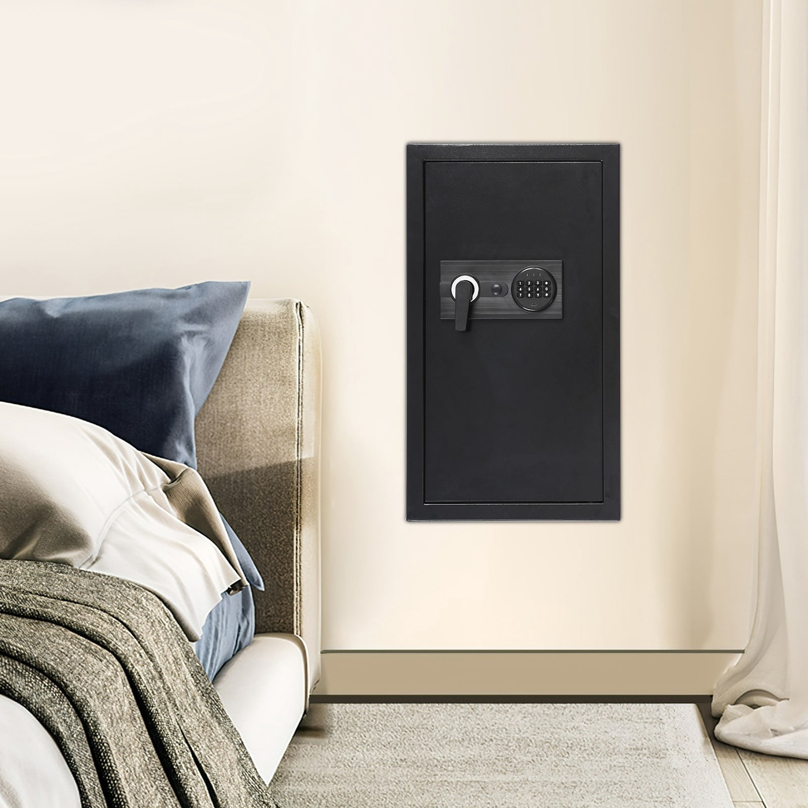 37*10*65cm Modern Wall Safe Steel Wall-mounted Safe w/ Keys, Hidden ...