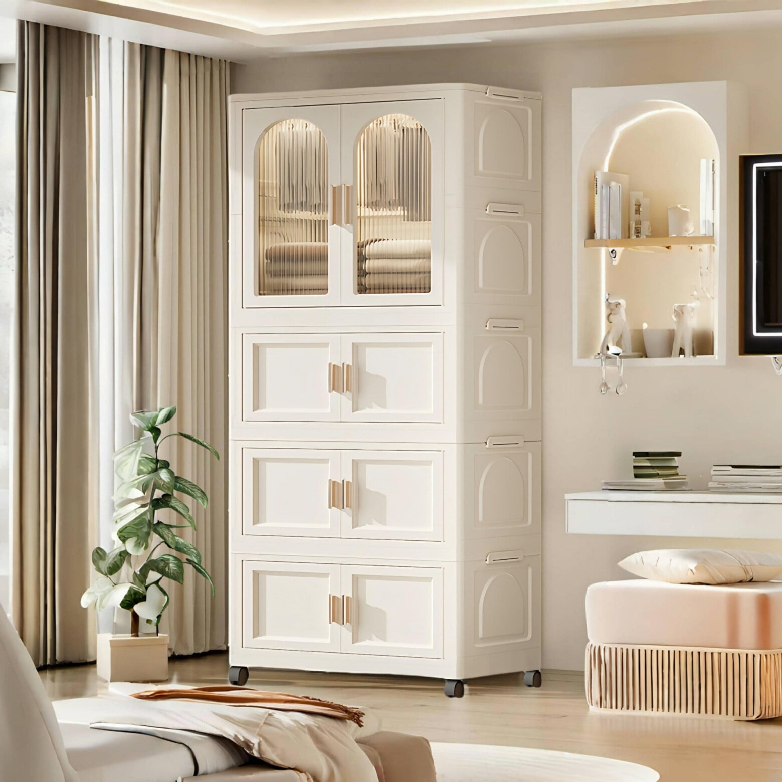 25.59'' Wide Side Folding Wardrobe with Magnetic Doors, Convenient ...