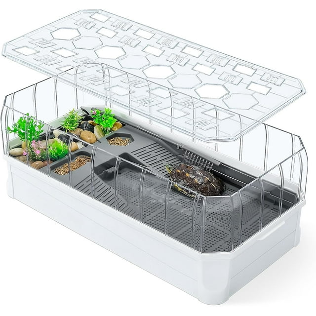 25.6×13×9.4'' Big Turtle Aquarium Turtle Tank with Filter-Rain Shower ...