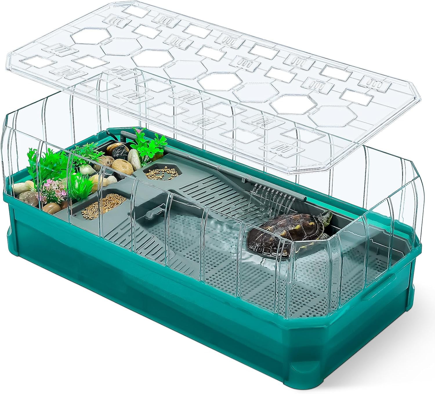 25.6×13×9.4'' Big Turtle Aquarium Turtle Tank with Filter-Rain Shower SPA Experience, Water ...