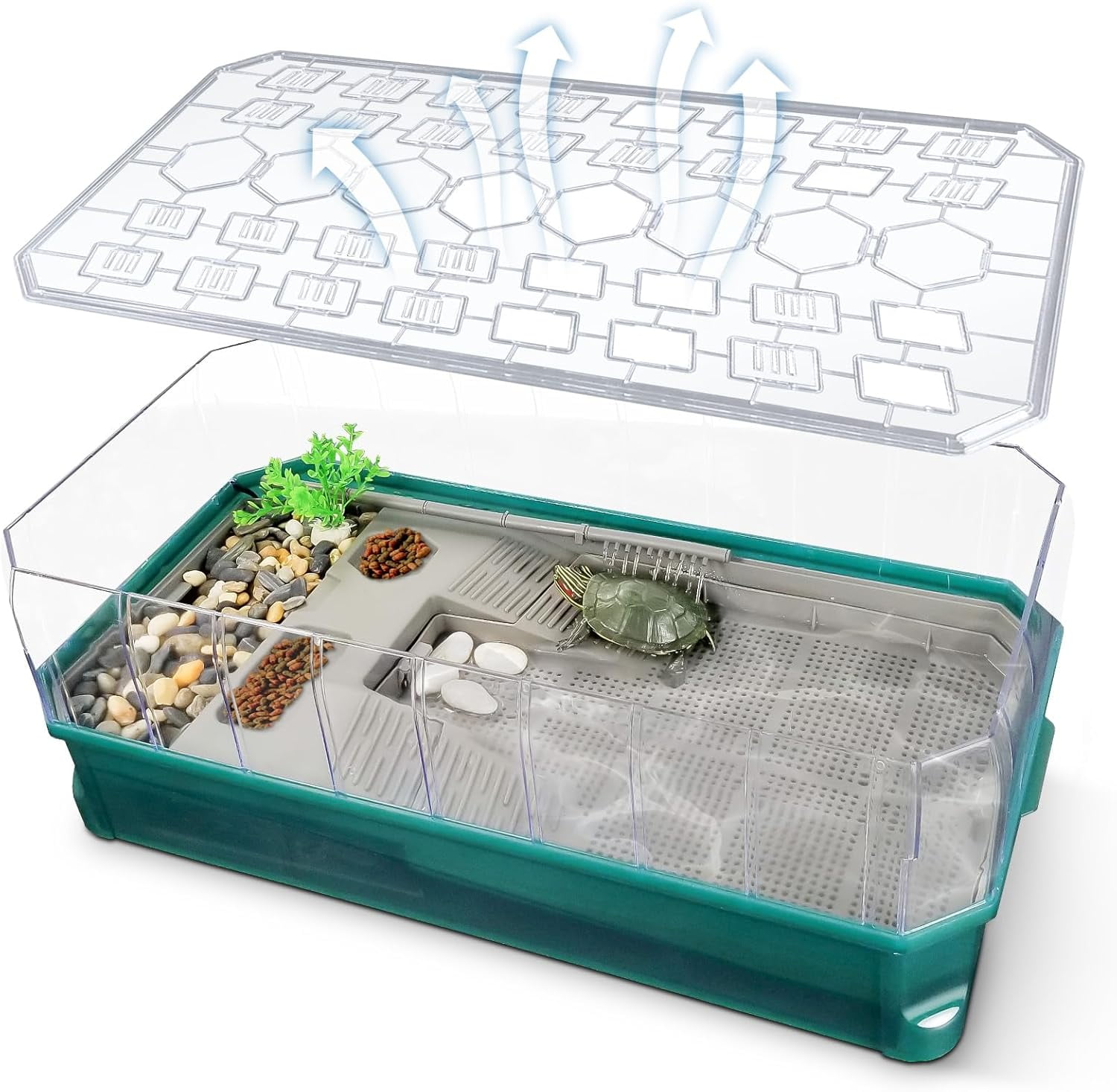 25.6''×13''×9.4'' Turtle Aquarium Turtle Tank with Filter-Rain Shower SPA Experience, Water ...