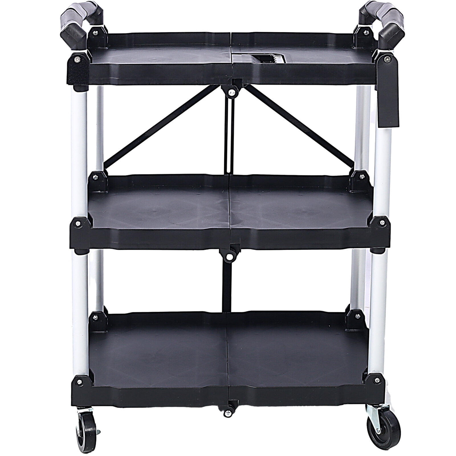 25.6" 3-Tier Folding Service Cart, Collapsible Utility Cart with 150LB ...