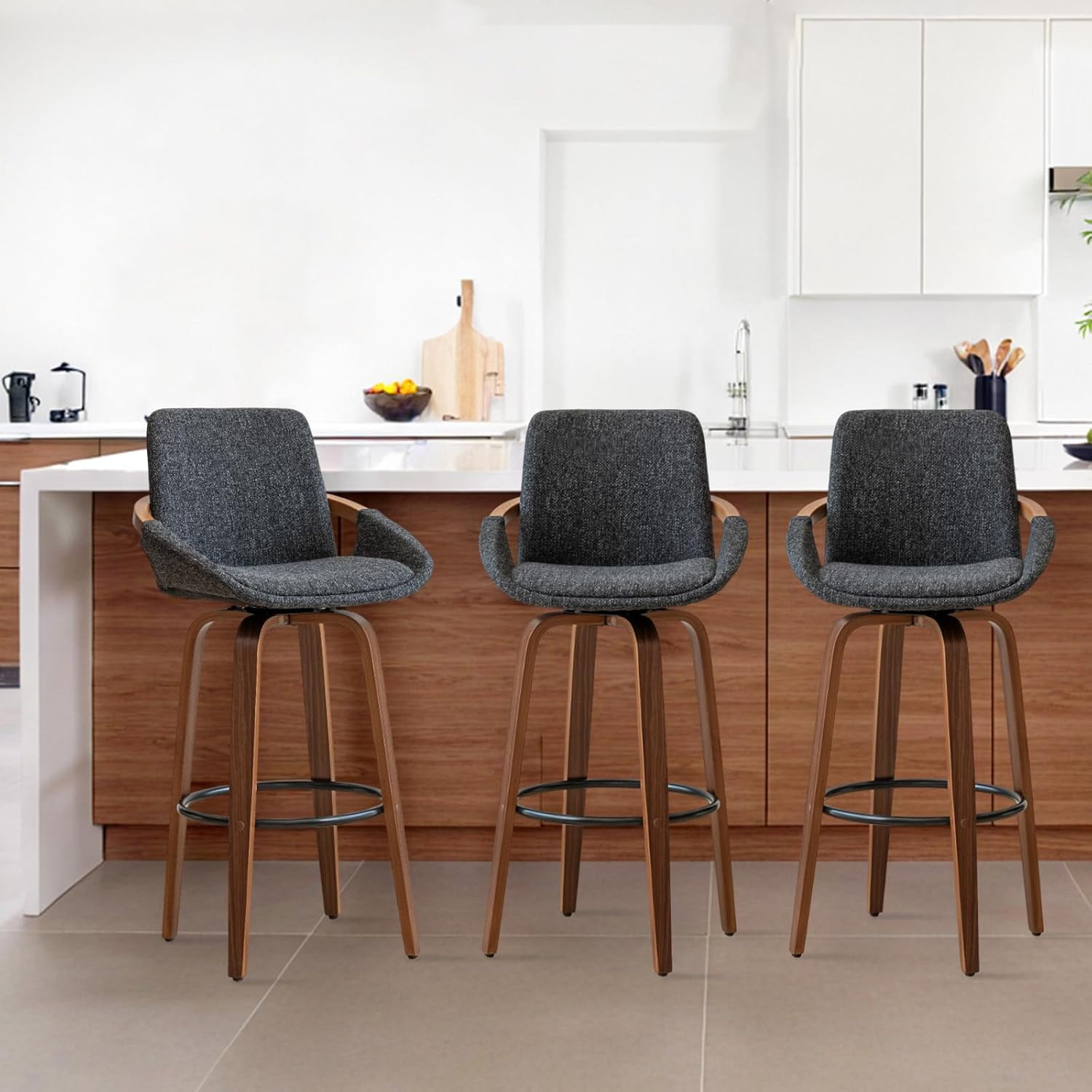 25.6" Counter Height Barstools Set of 2 Mid Century Modern Retro Bar ...