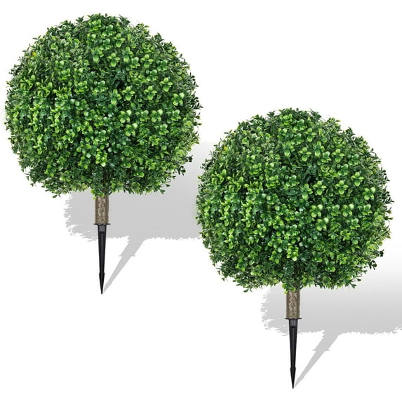 25.6" Artificial Boxwood Topiary Ball Trees: 2 Pack Fake Shrubs with ...