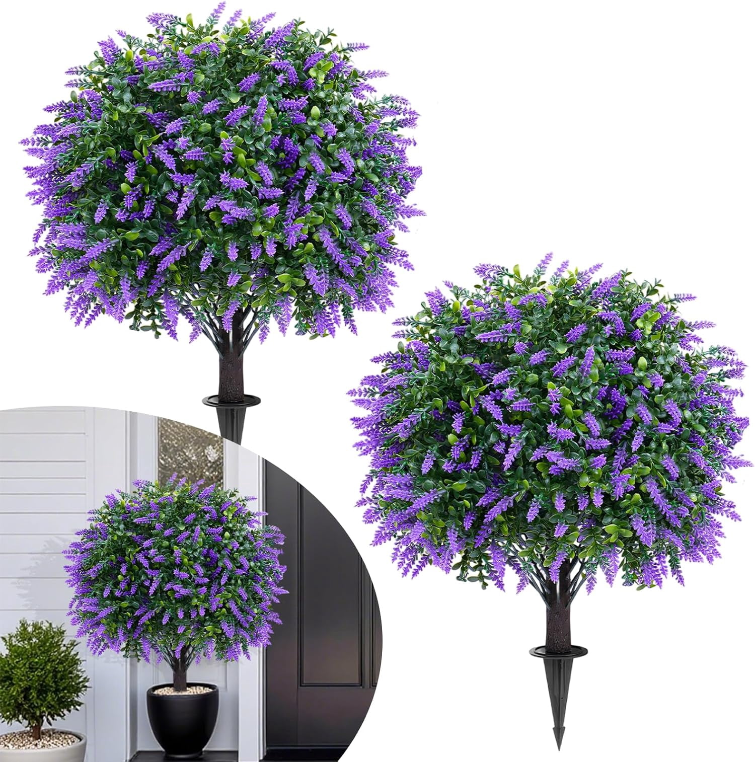 25.6" Artificial Topiary Ball Trees with Lavender, 2 Pack Artificial ...