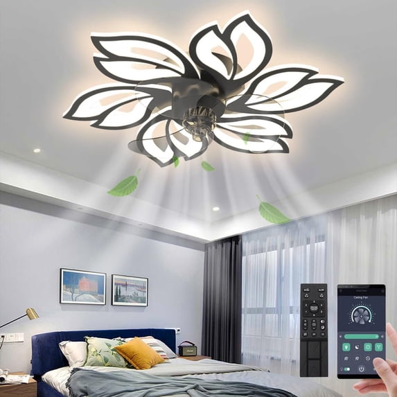25.6" Bladeless Ceiling Fan with Lights Remote Control, Modern Low ...