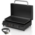 25.6'' Gas Griddle Flat Top Grill with Lid, 3-Burner Tabletop Portable ...