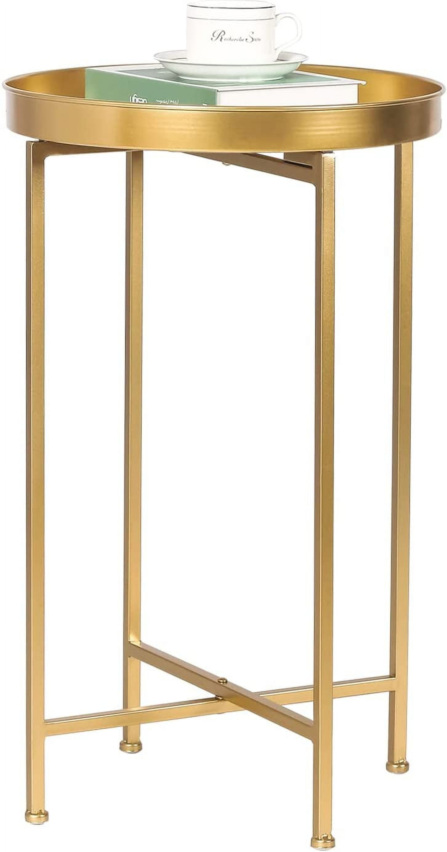 25.6" Gold Round End Table Folding Metal Side Table Small Coffee Table ...