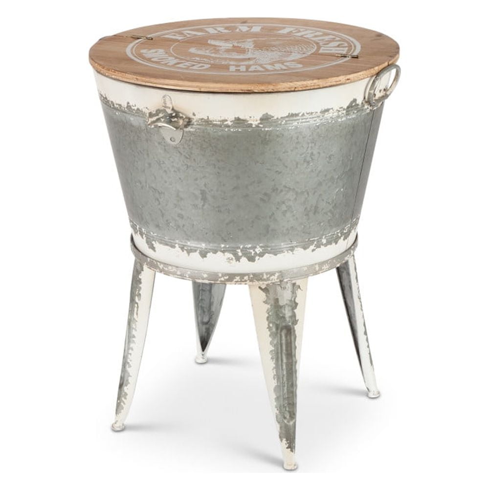 25.6" Gray and Brown White Washed Galvanized Beverage Tub Stand with ...