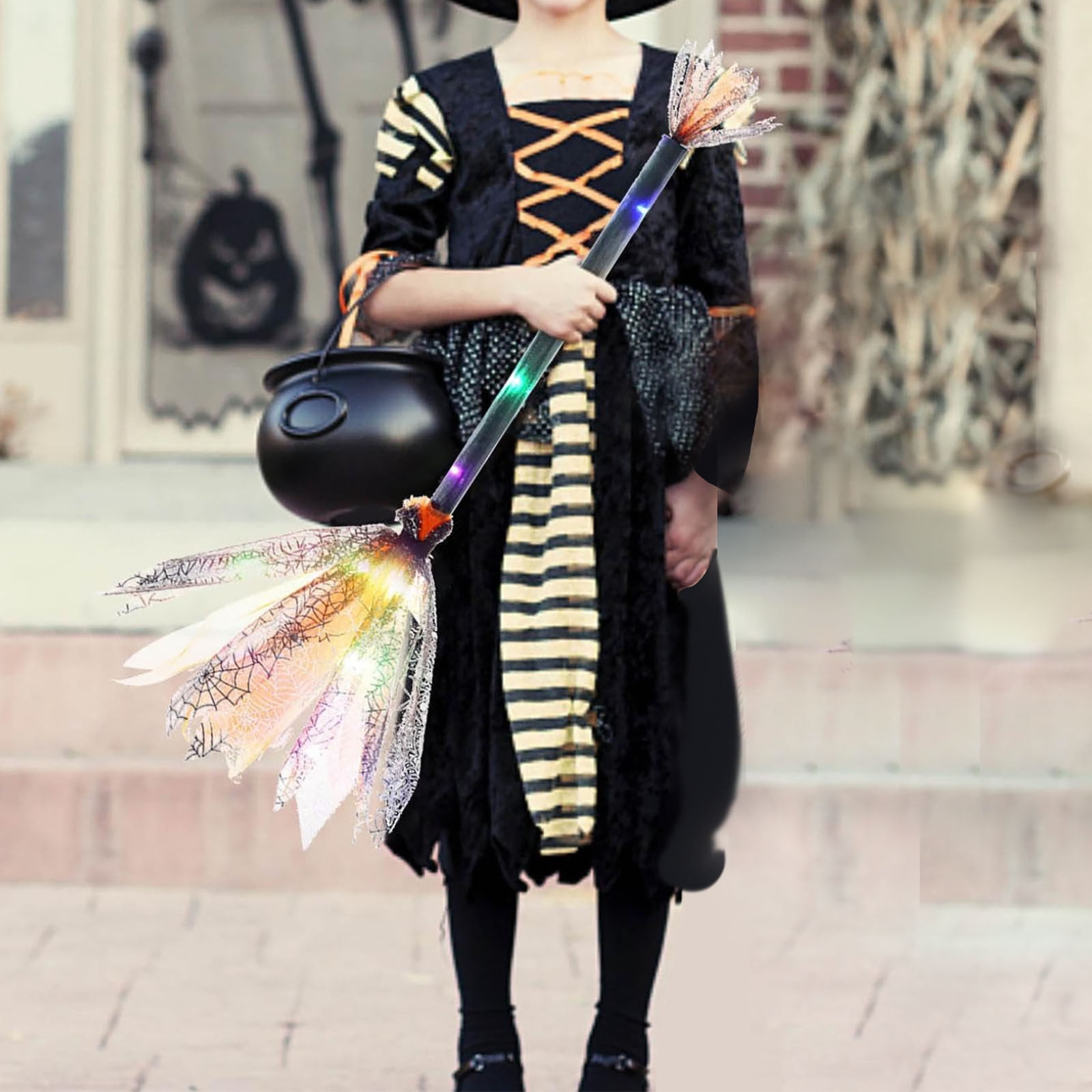 25.6'' Halloween Witch Broom with Light Witches Broomsticks Props ...