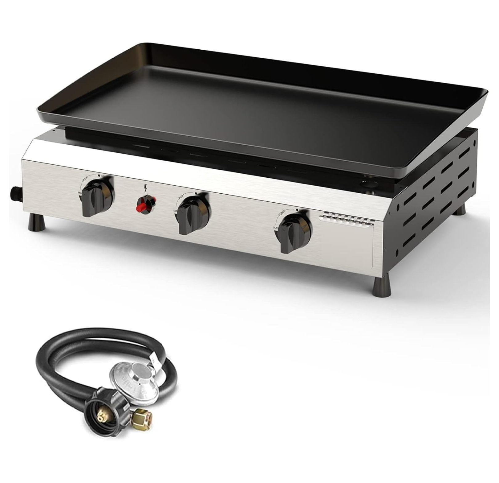 25.6 Inch 3 Burner BBQ Gas Grill Griddle, Stainless Steel Portable ...