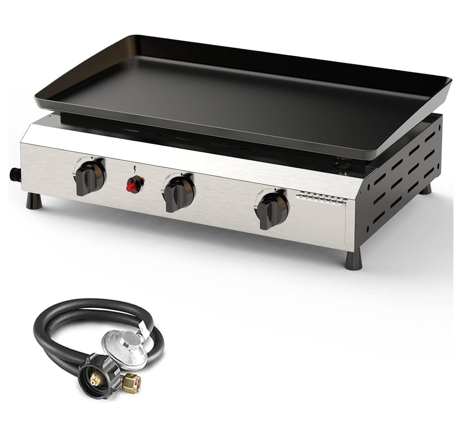 25.6 Inch 3 Burner BBQ Gas Grill Griddle, Stainless Steel Portable Detachable 30,000 BTU Table ...
