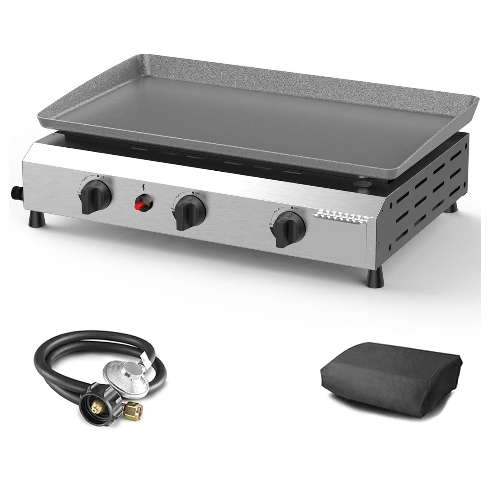 25.6 Inch 3 Burner BBQ Gas Grill Griddle, Stainless Steel Portable ...