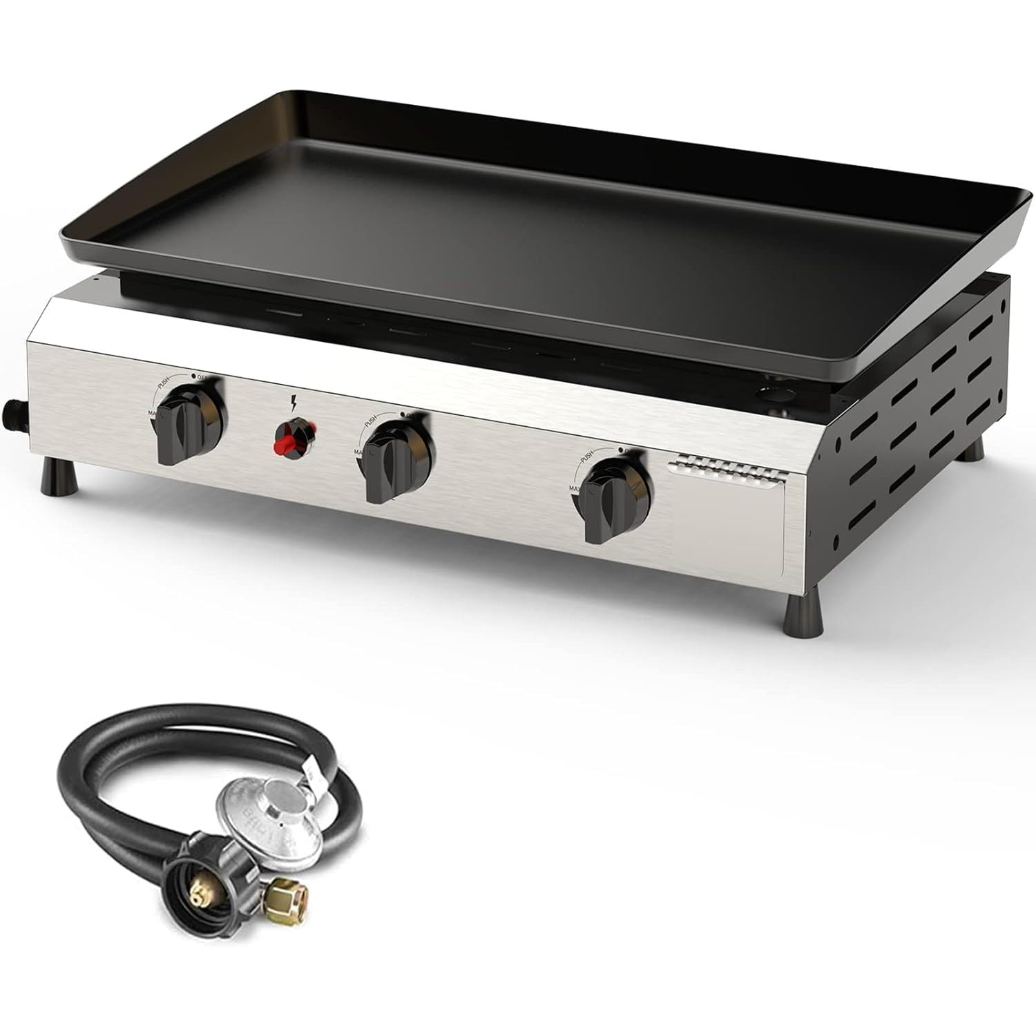 25.6 Inch 3 Burner BBQ Gas Grill Griddle, Stainless Steel Portable ...