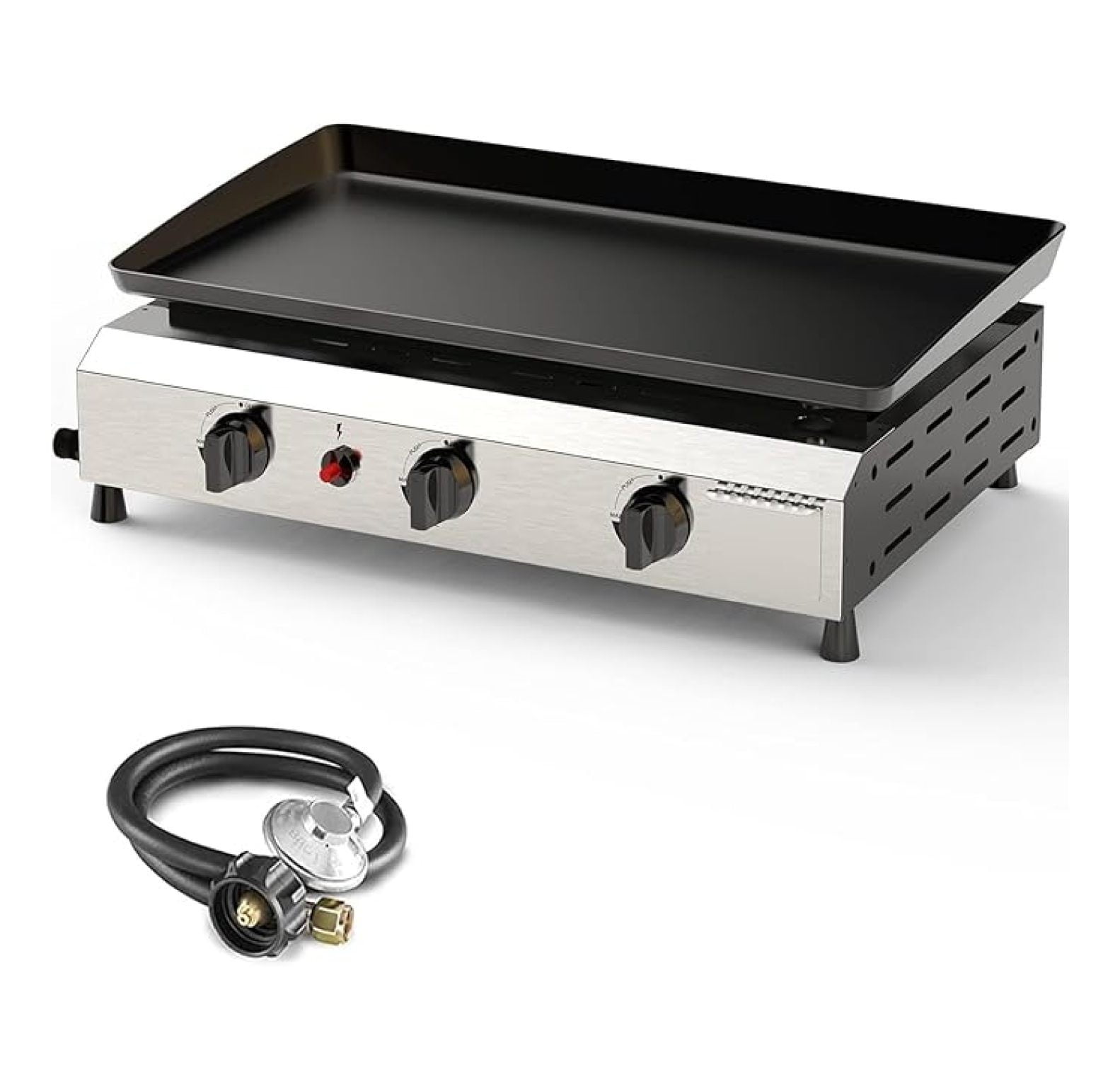 25.6 Inch BBQ Flat Top Grill, 3 Burner Stainless Steel Portable Propane ...
