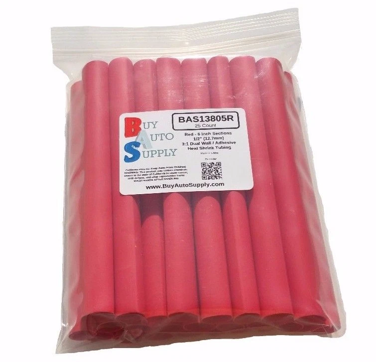(25 6" Pcs) 1/2" / 12.7Mm Red Adhesive Lined Dual Wall 3:1 Heat Shrink ...