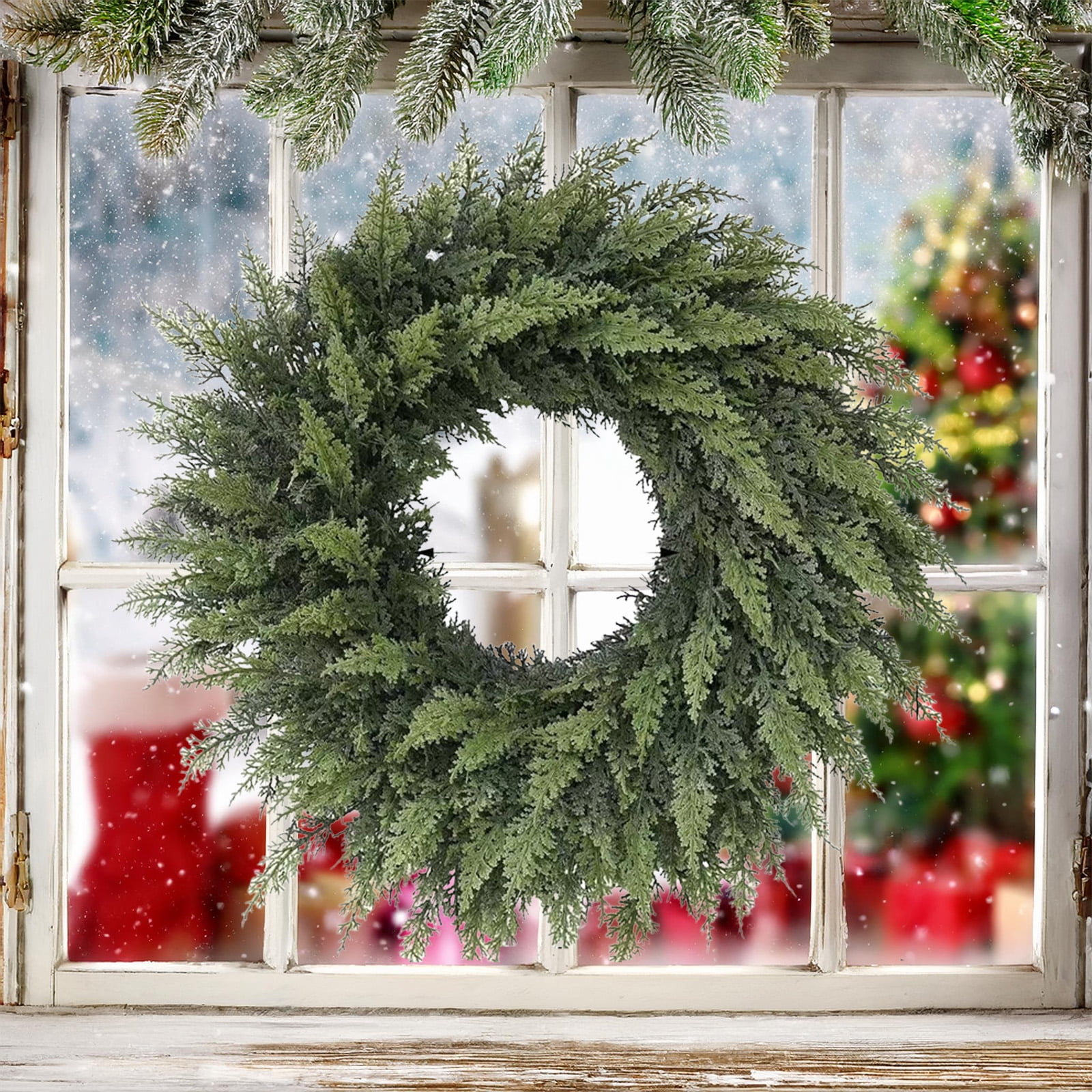 25.6" Real Touch Christmas Cedar Wreath Artificial Cedar Wreaths Faux ...