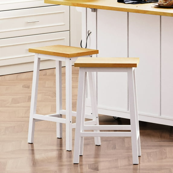 25.6" Tall Bar Stools in White, Set of 2 | Solid Wood Construction ...