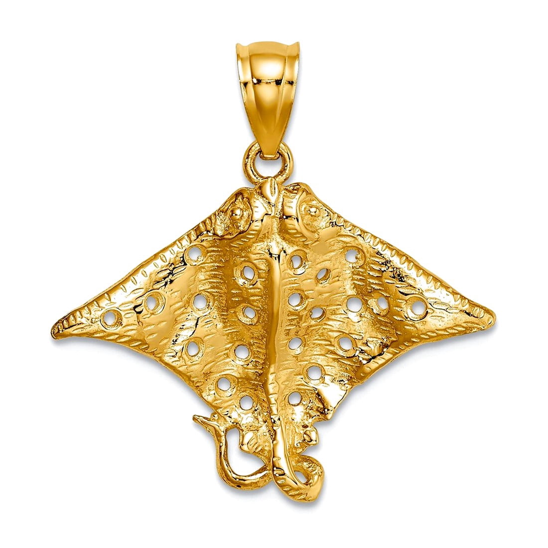 25.65mm 10k Solid Yellow Gold 2-d Spotted Eagle Ray With Holes Charm ...