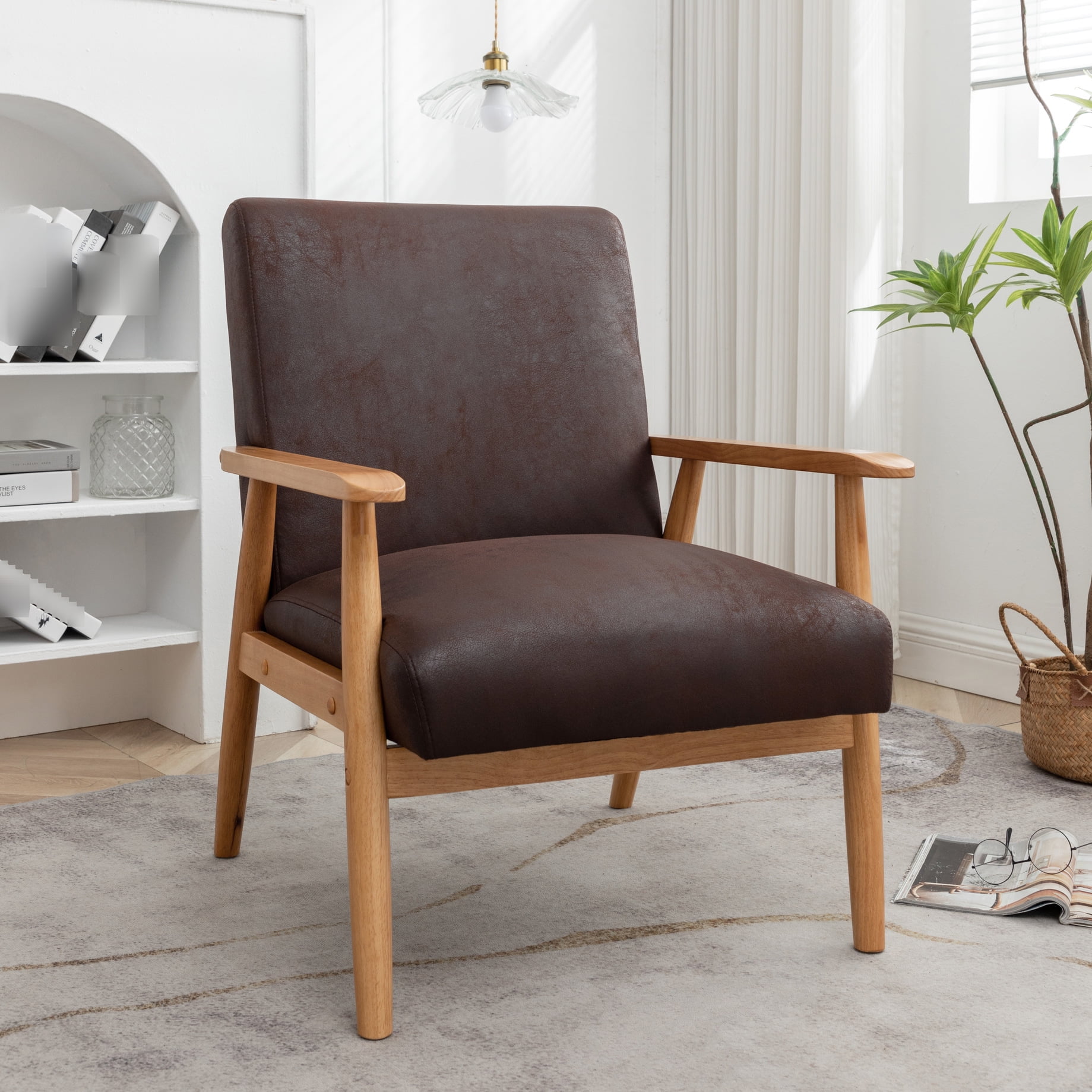 25.66'' Wide Dark Brown Comfortable Arm Chair - Mid-century Modern ...