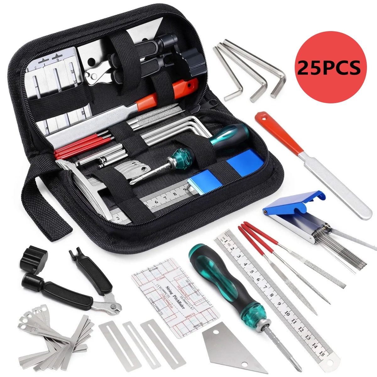 25/72-Piece Guitar Maintenance Tool Kit With Carry Case, Professional ...