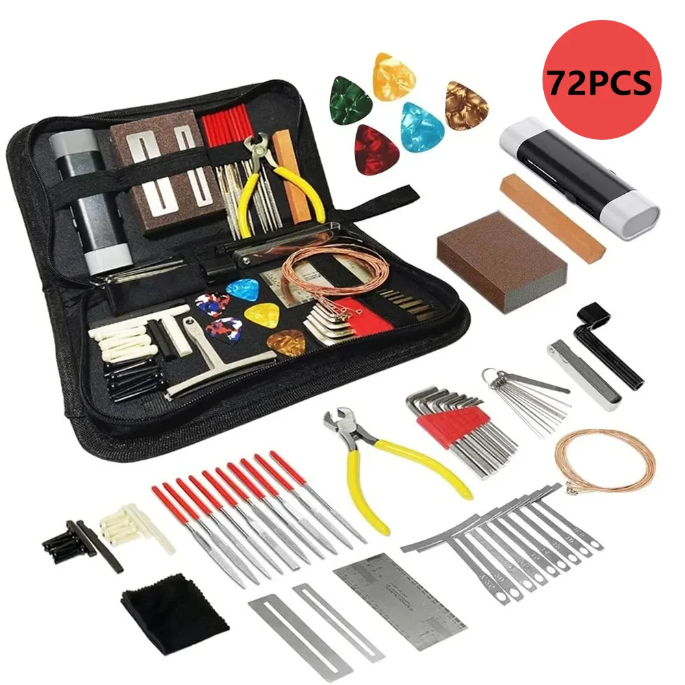 25/72-Piece Guitar Maintenance Tool Kit With Carry Case, Professional ...
