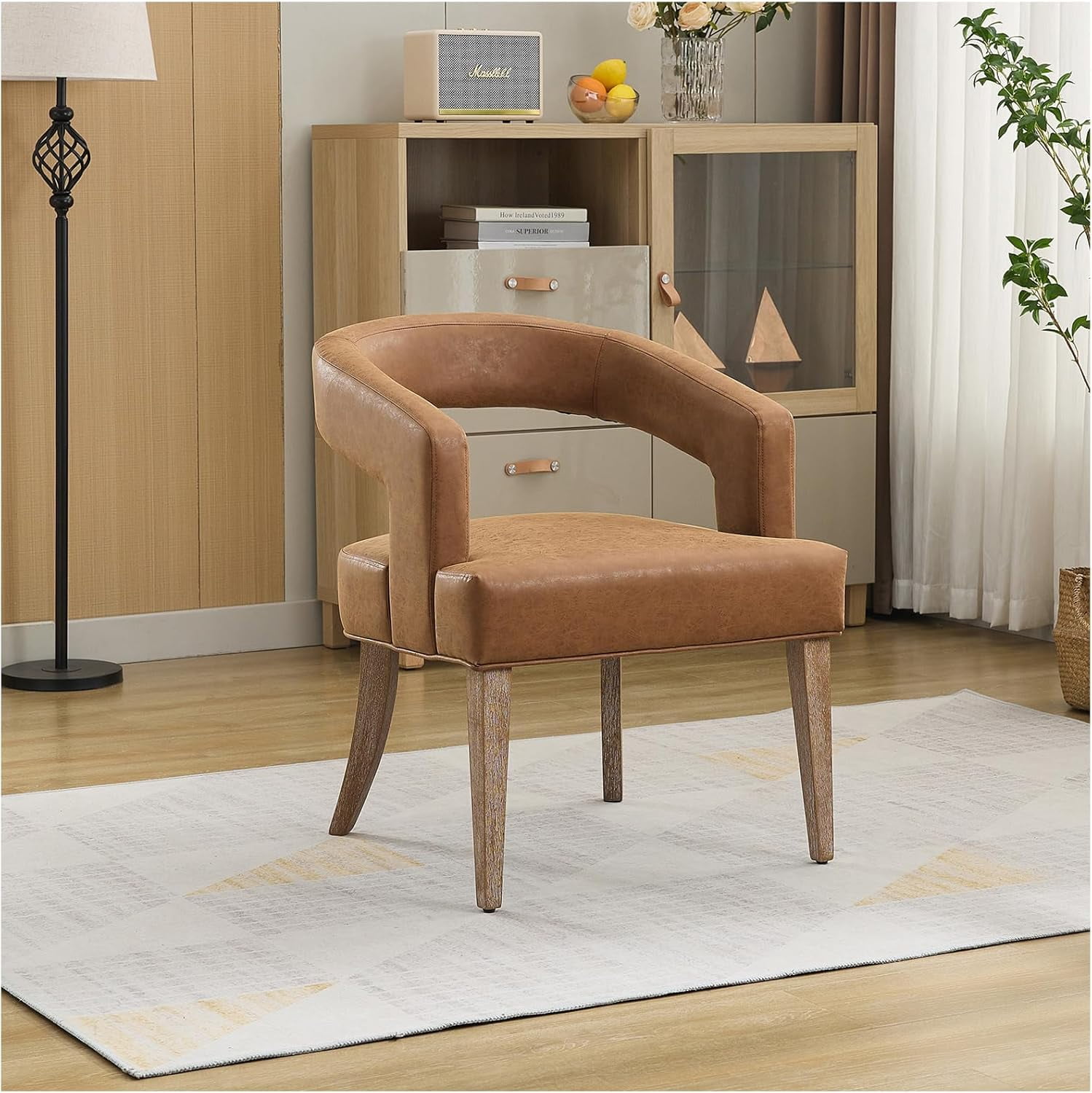 25.79" Wide Modern Barrel Open Back Upholstered Accent Chair with ...