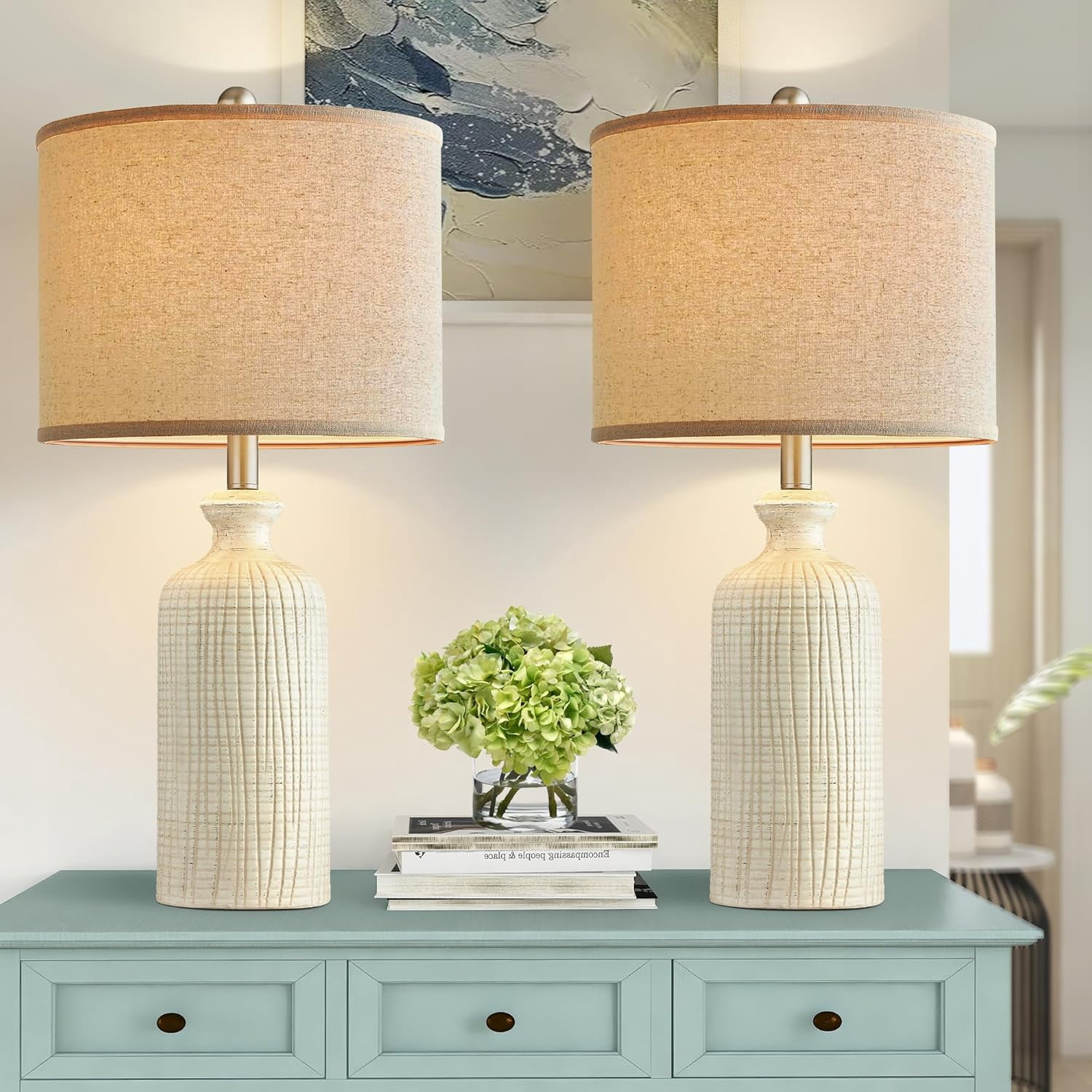 25.8" Table Lamps for Living Room Set of 2 Farmhouse Lamps for Bedroom ...