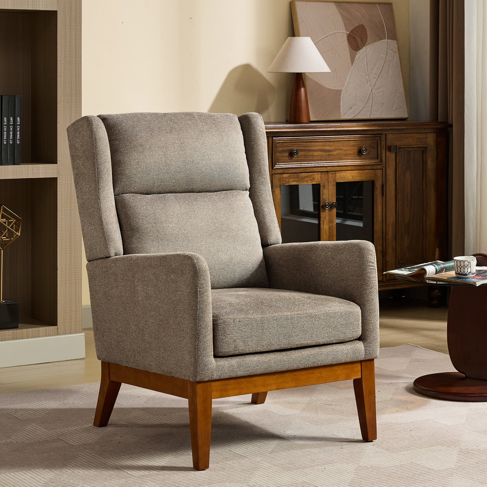 25.95" Wide Armchair, Blend With High Back And Walnut Wood Legs For ...
