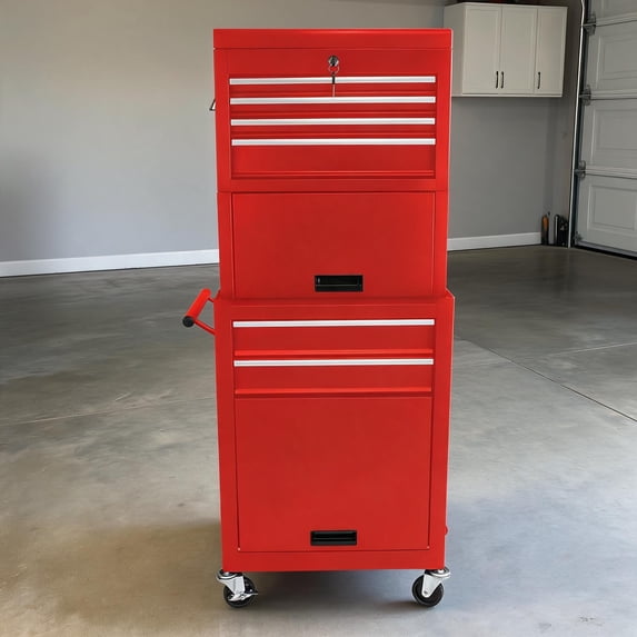 25.98-Inch Red-Toned Steel 6-Drawer Lockable Rolling Tool Cabinet ...