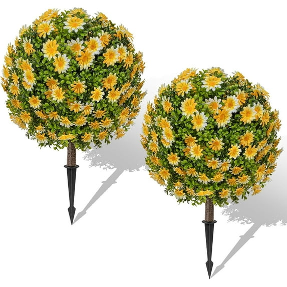 25" Artificial Topiary Ball Fall Tree with Yellow Daisy, Mums with ...