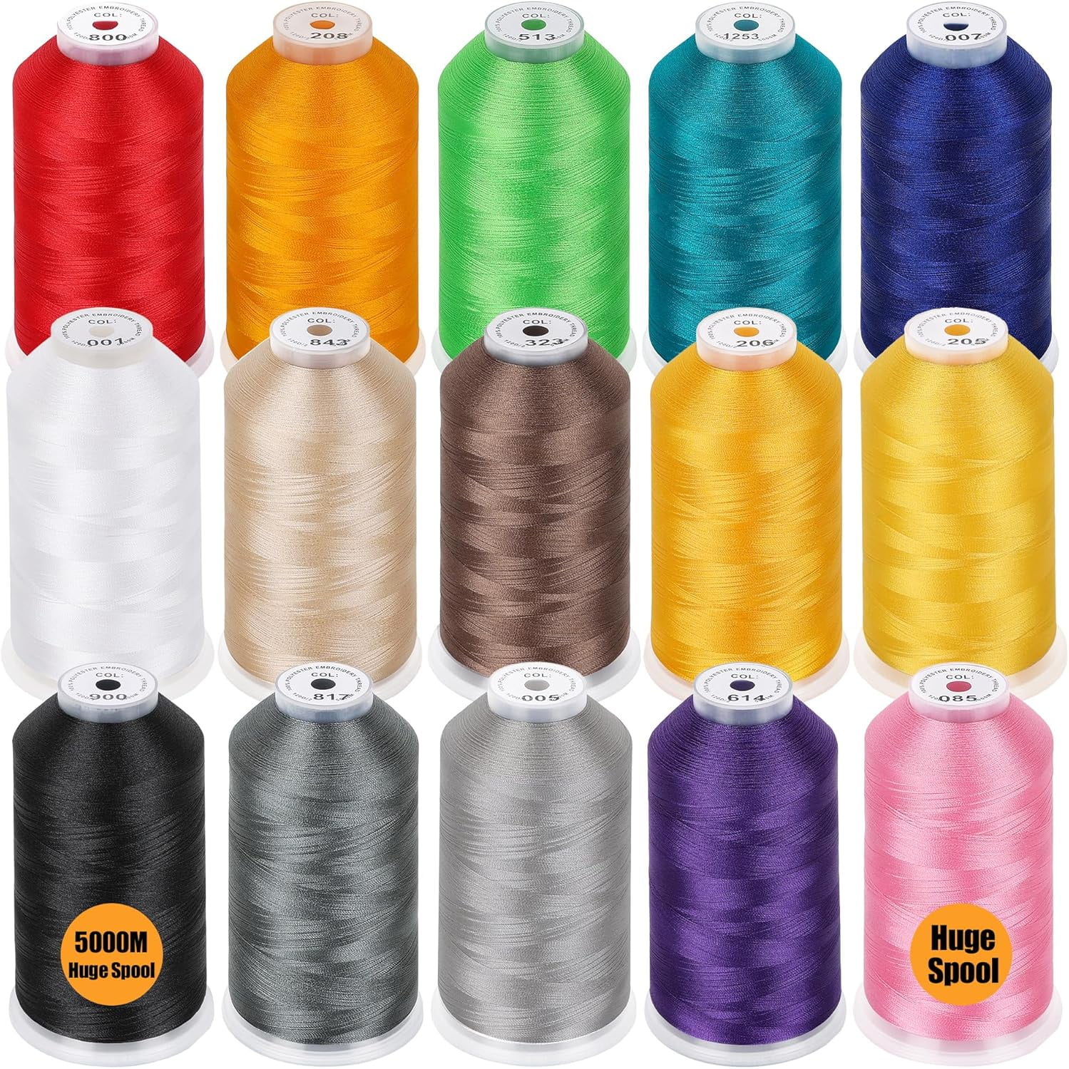 25 Basic Colors of Huge Spool 5000M Polyester Embroidery Machine Thread ...