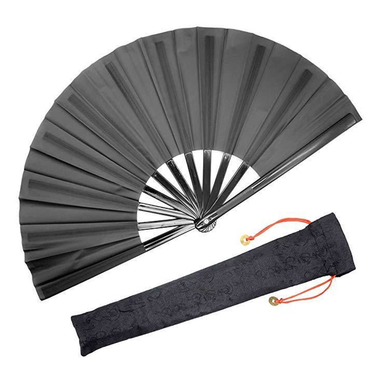 25" Black Hand Folding Fan, Nylon Fabric Foldable Fan with Cover ...
