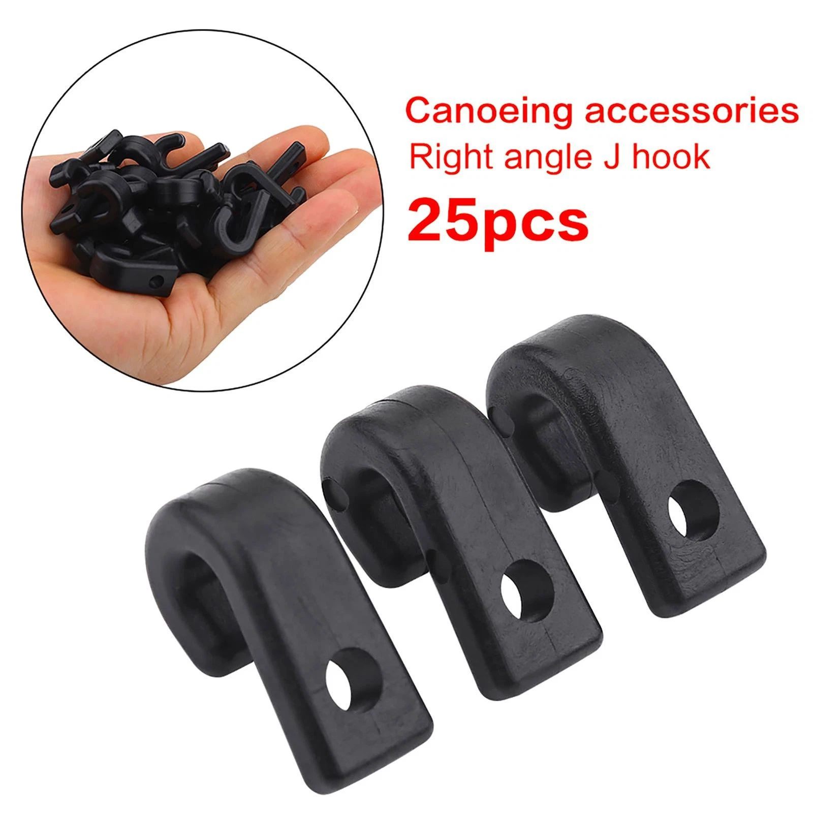 25 Black Nylon J Hooks for Kayak Bungee Cord Canoe Boat Accessories ...